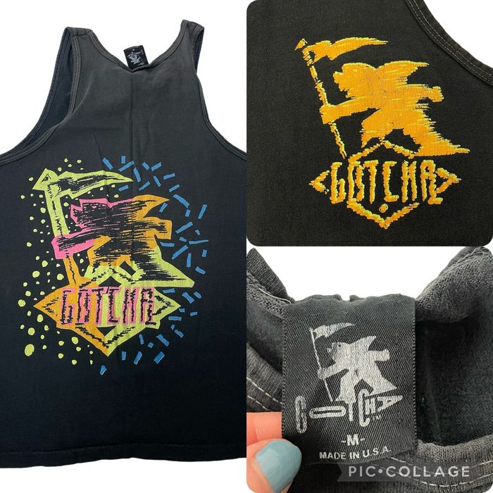 Gotcha 80's Gotcha Surf Wear USA made NEON Skater Muscle Shirt | Grailed