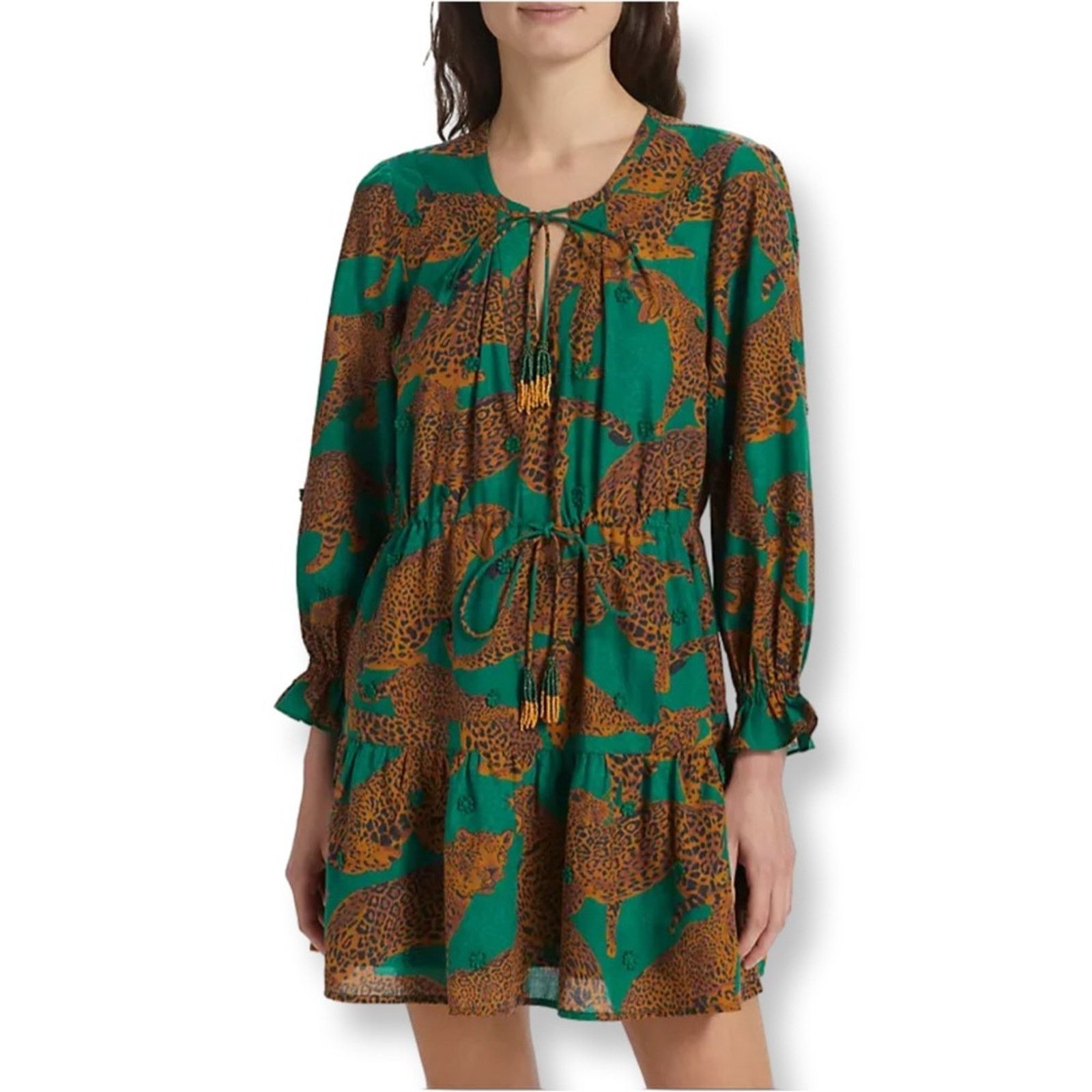 Farm Rio Farm Rio Leopards Long Sleeve Cotton Mini Dress | Grailed