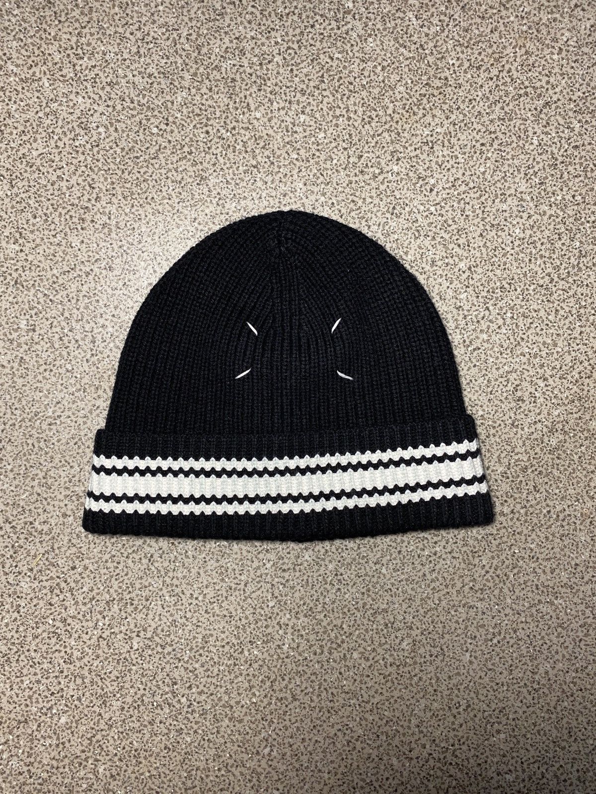 Vintage Maison Margiela 4 Stitch White Stripe Wool Ribbed Beanie Hat ...