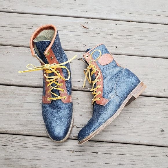 Justin Boots × Vintage Vintage 70s Western Navy Blue Bullhide British ...