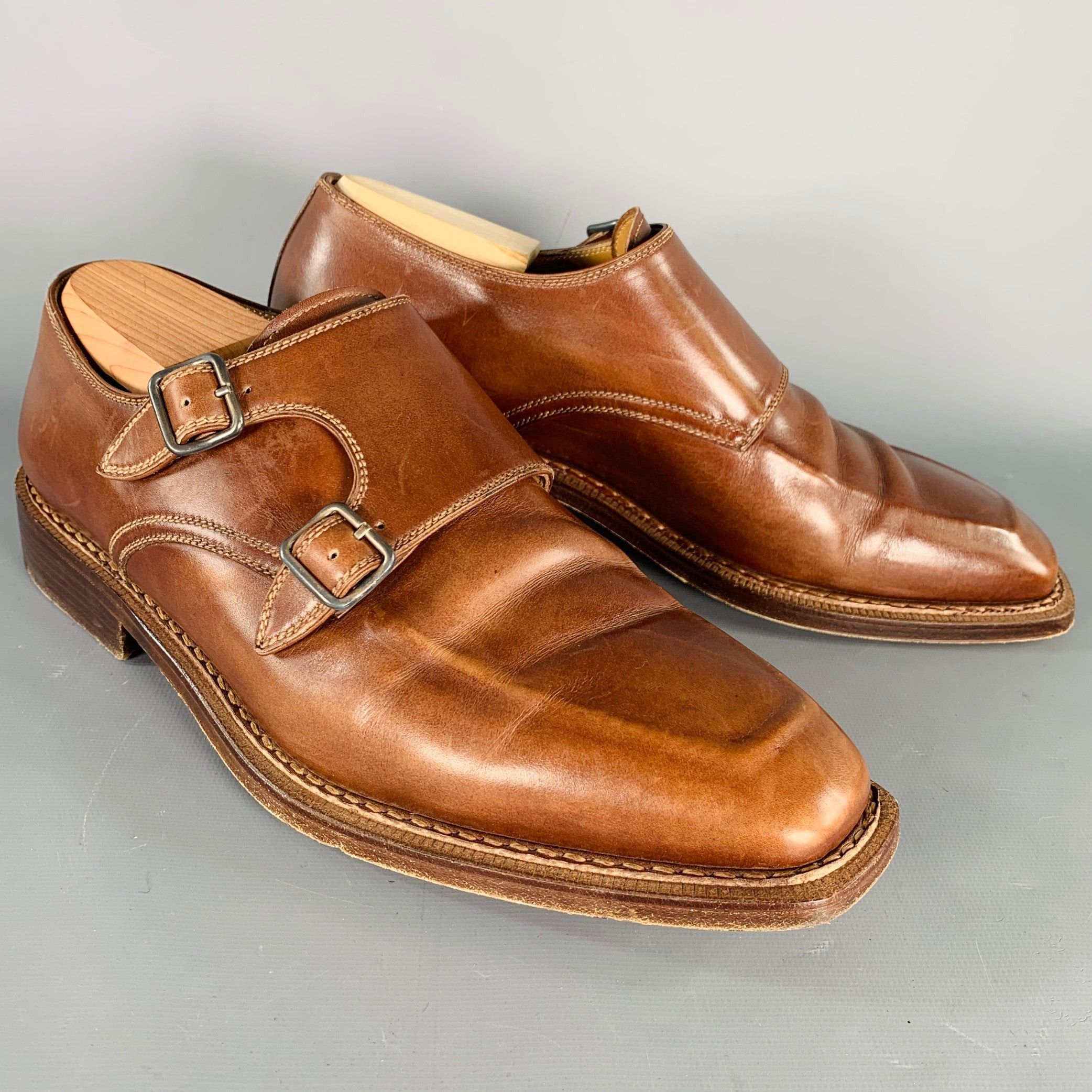 Designer STEFANOBI Brown Leather Double Monk Strap Loafers | Grailed