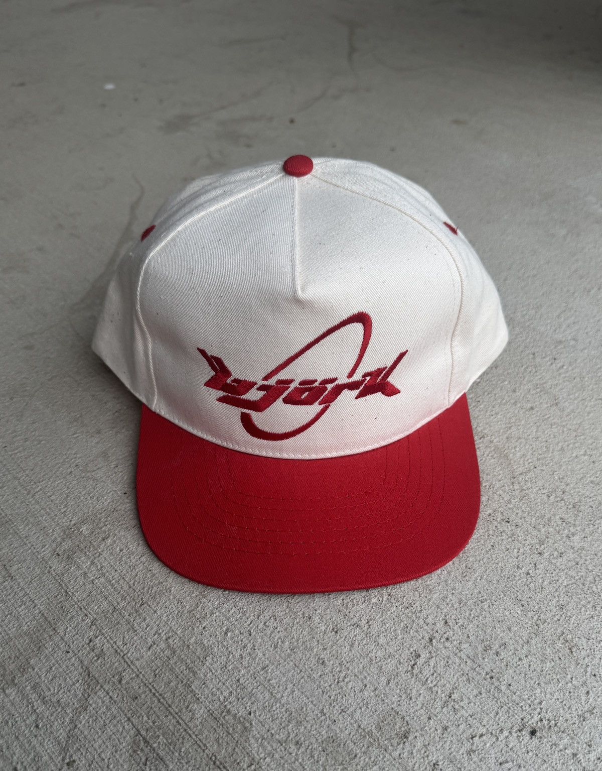 Vintage 90s Rare BJORK Red and White Snapback Hat KC Brand | Grailed
