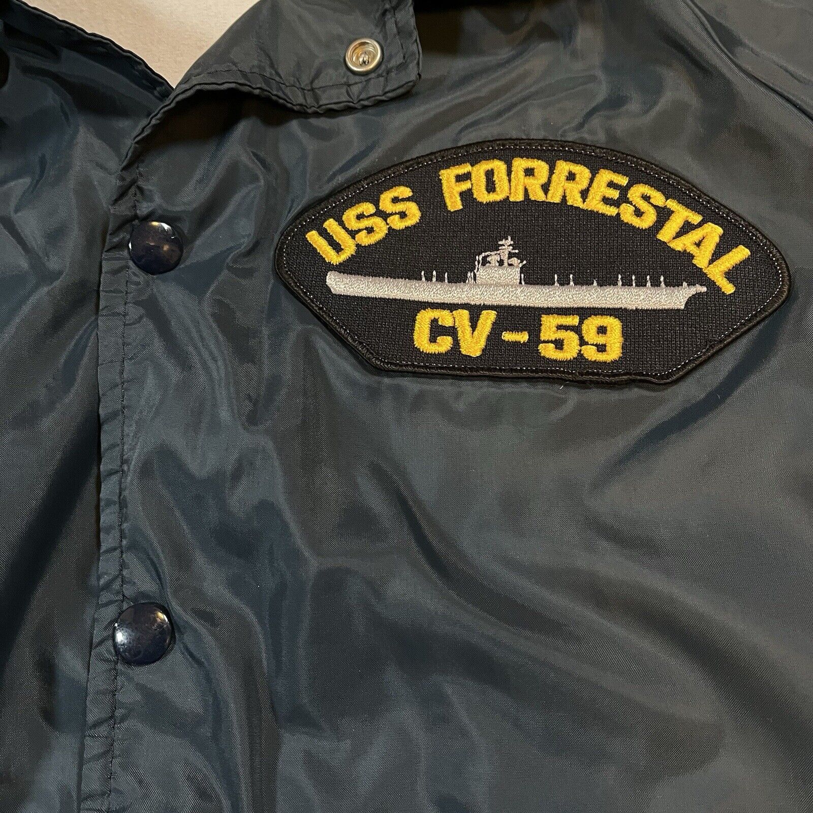 Military Vintage Logo USS FORRESTAL CV-59 Aircraft Carrier JACKET | Grailed