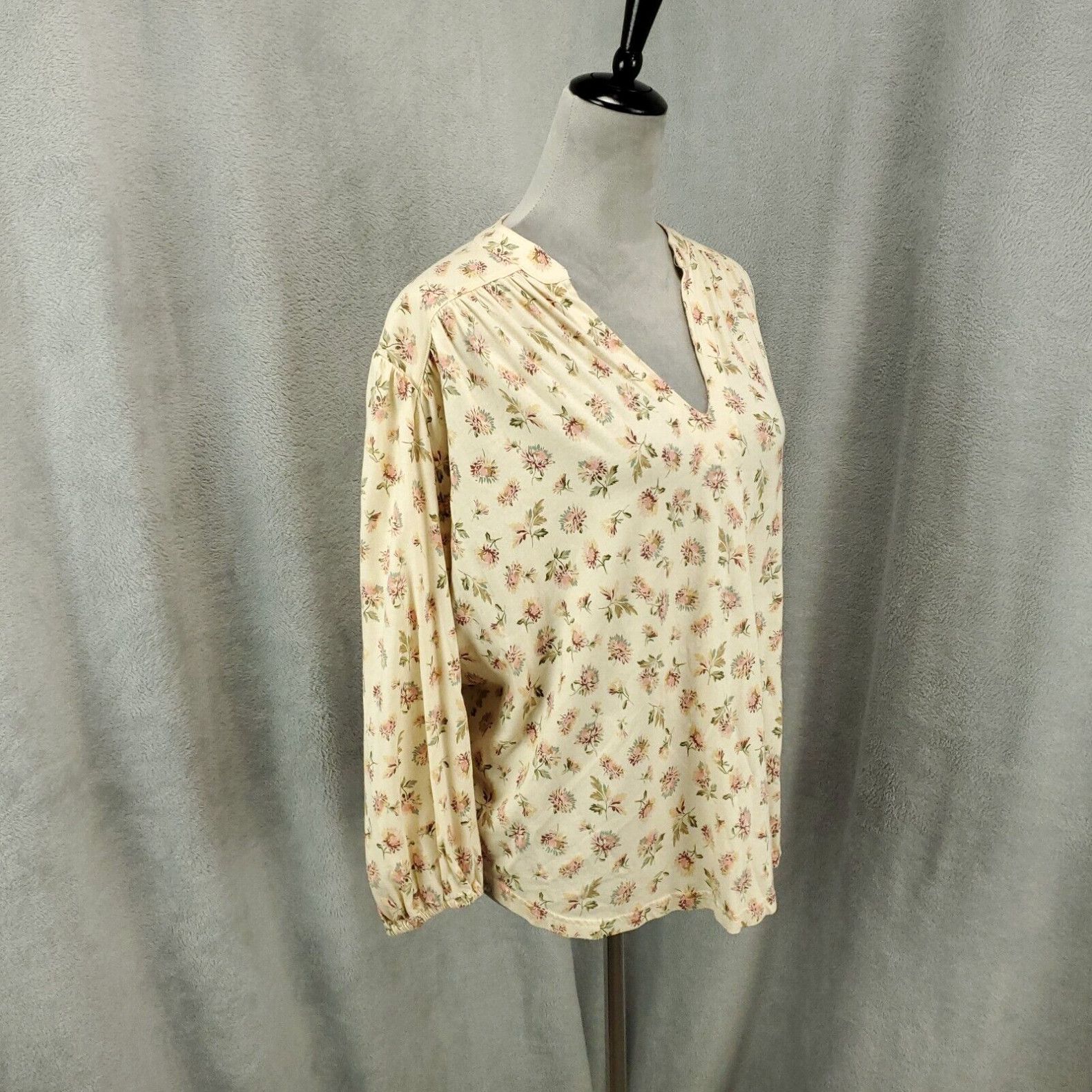 Chaps Chaps Blouse Womens XL Balloon Sleeve Flowers Allover Top Boho ...