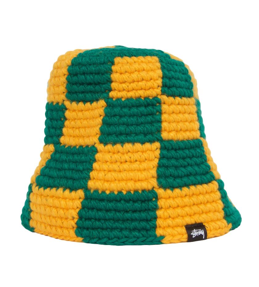 Stussy Checker Knit Bucket Hat (Evergreen) | Grailed