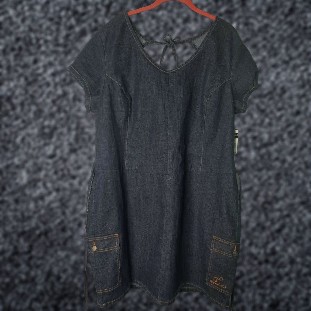 Fubu FUBU The Collection Dress Womens 20W Denim Tie Back V-Neck Long ...