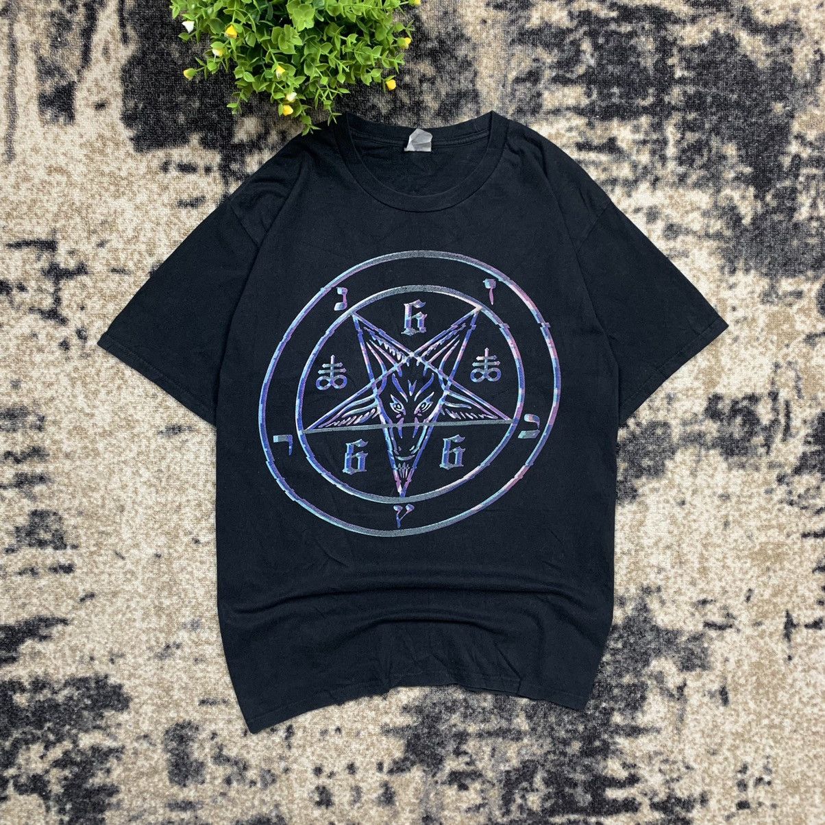 Vintage VINTAGE Y2K 666 DEMON PENTAGRAM LOGO T-SHIRT | Grailed