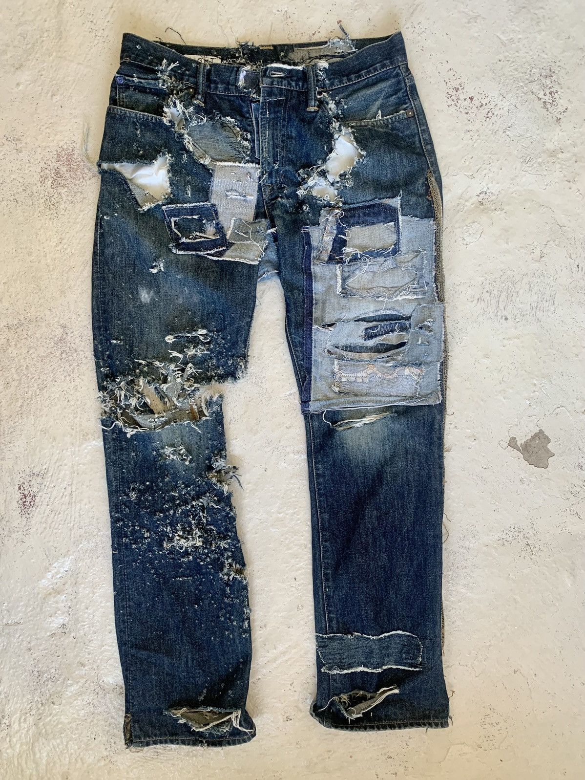 Vintage 1 of 1 patchwork shot gun distressed 90s jeans | Grailed