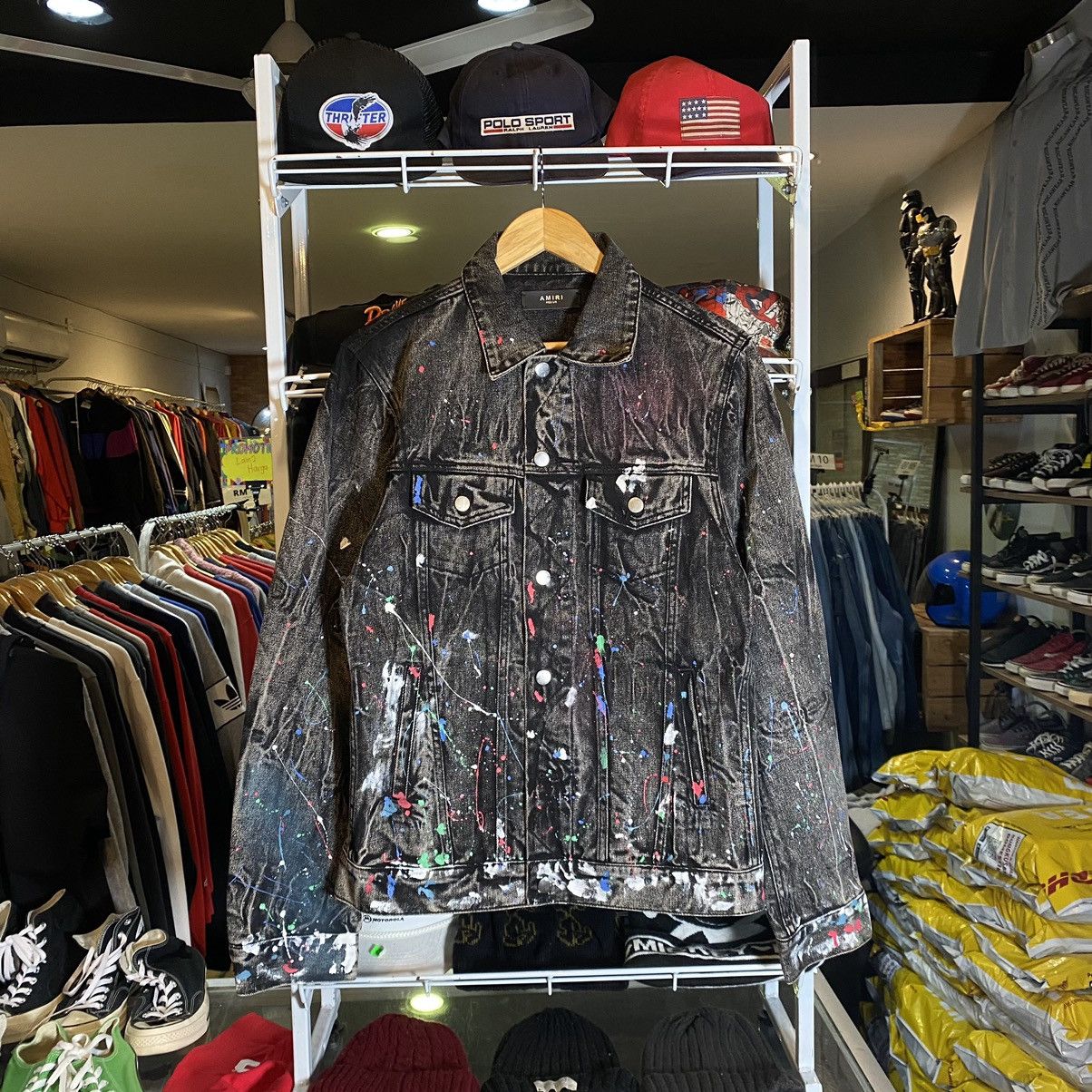 Amiri Black Graffiti Paint Splatter Denim Trucker Jacket | Grailed
