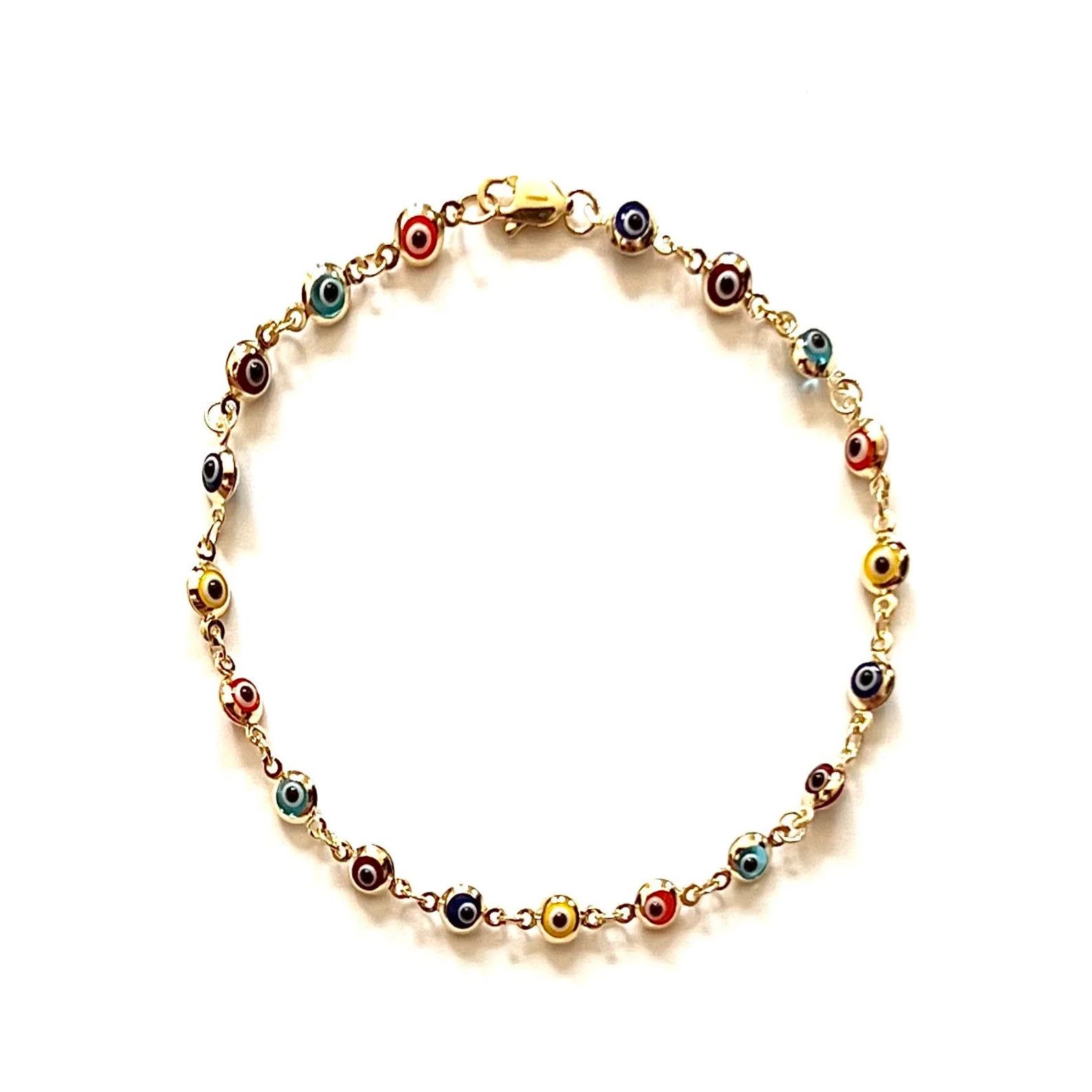 Handmade 14K Real Gold Rainbow evil Eye Bracelet | | Grailed
