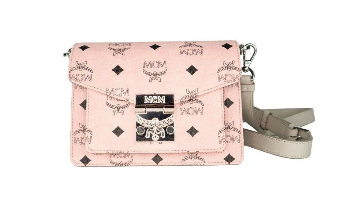 MCM Signature Soft Pink Diamond Logo Leather Mini Flap Lock | Grailed