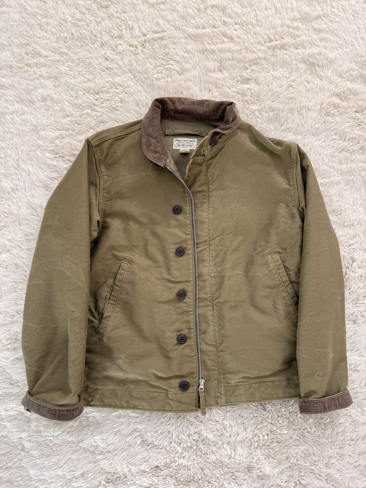 RRL Ralph Lauren RRL CORDUROY COLLAR COTTON DECK JACKET KHAKI DRAB ...