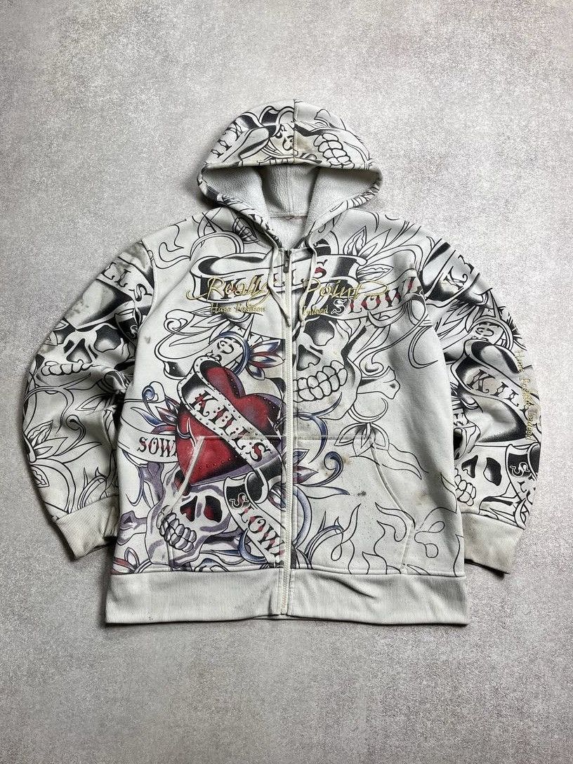 Ed Hardy × Vintage Vintage Really Point Allowerprint Ed Hardy Style Zip ...