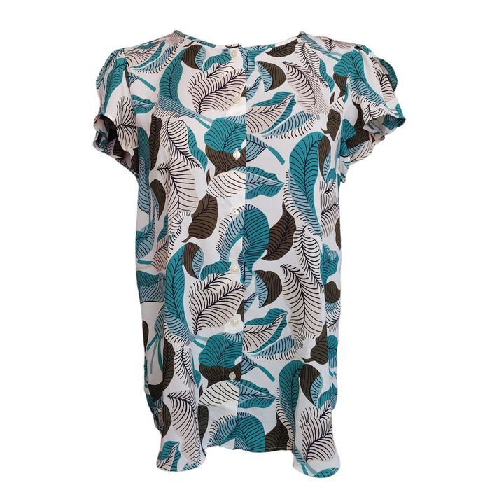 Ann Taylor Ann Taylor Factory Womens Blue/White Leaf Short Sleeve Top ...