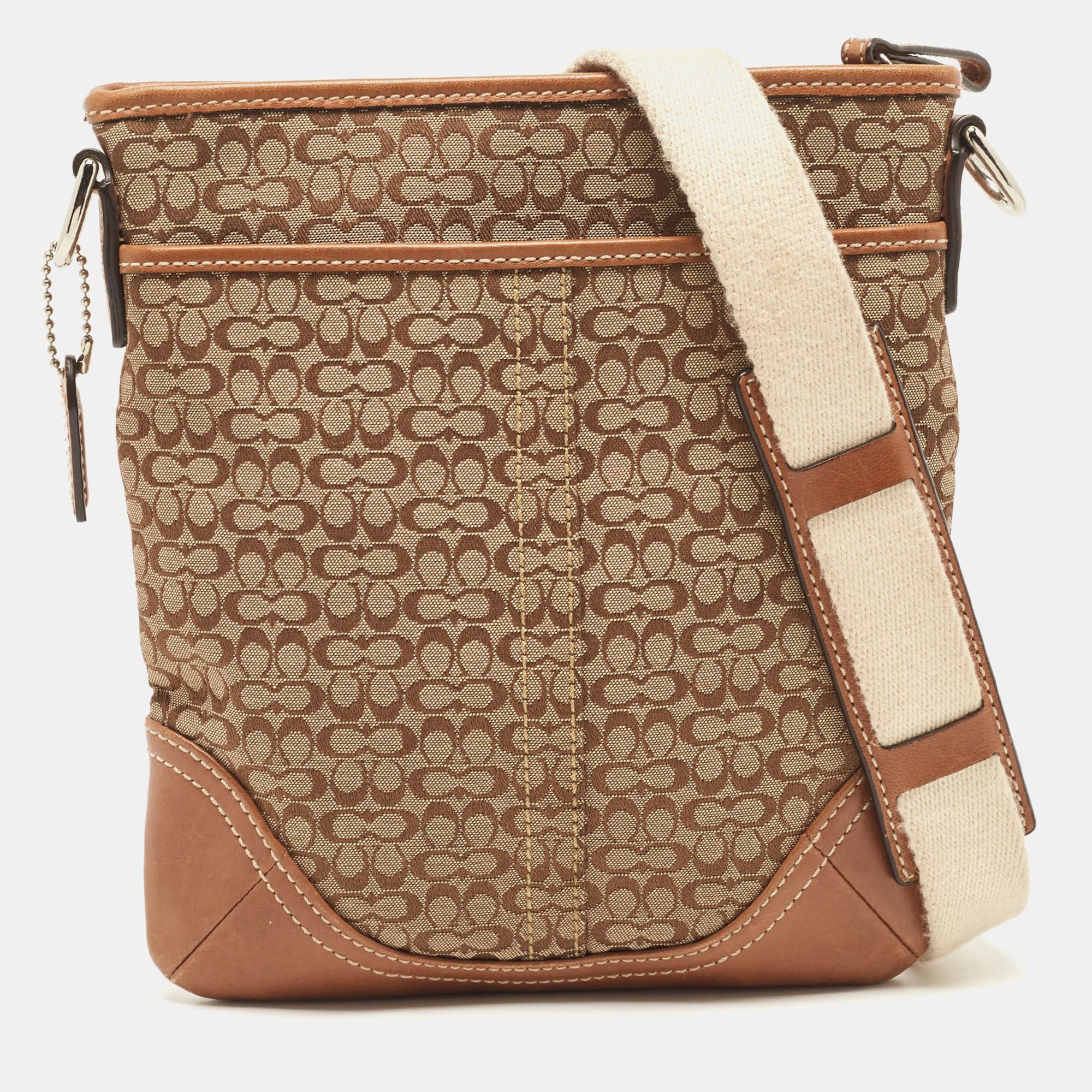 Coach COACH Brown/Beige Signature Canvas and Leather Swingpack ...