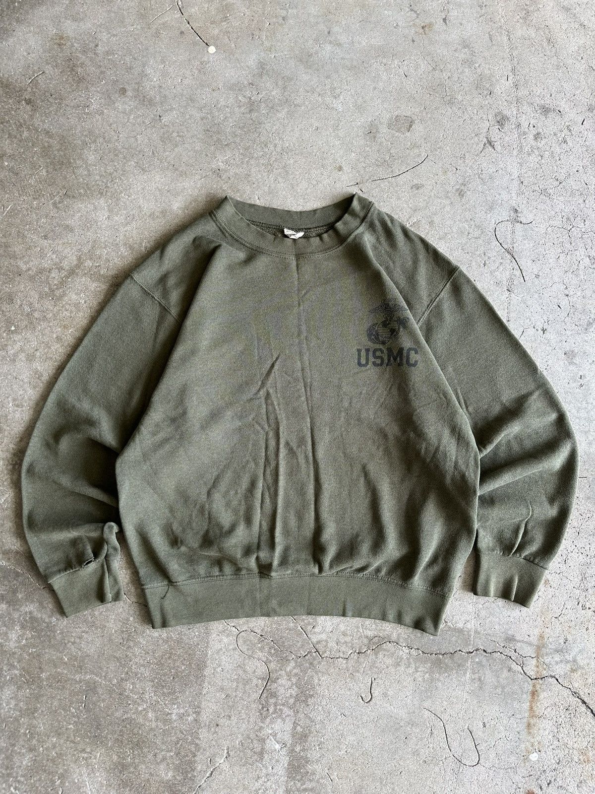 Streetwear × Vintage 90s Vintage USMC Military Green Sweatshirt Faded ...