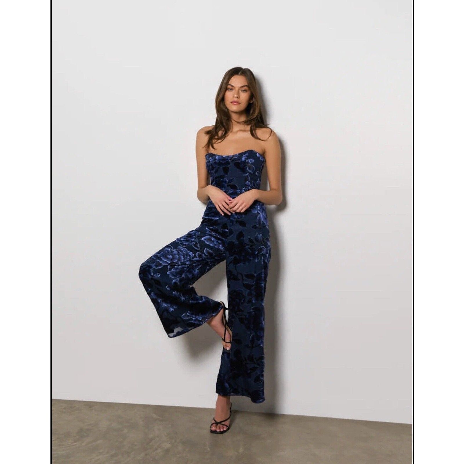 Hutch Hutch Sonnie Jumpsuit Blue Velvet floral Strapless 2 FLAW | Grailed
