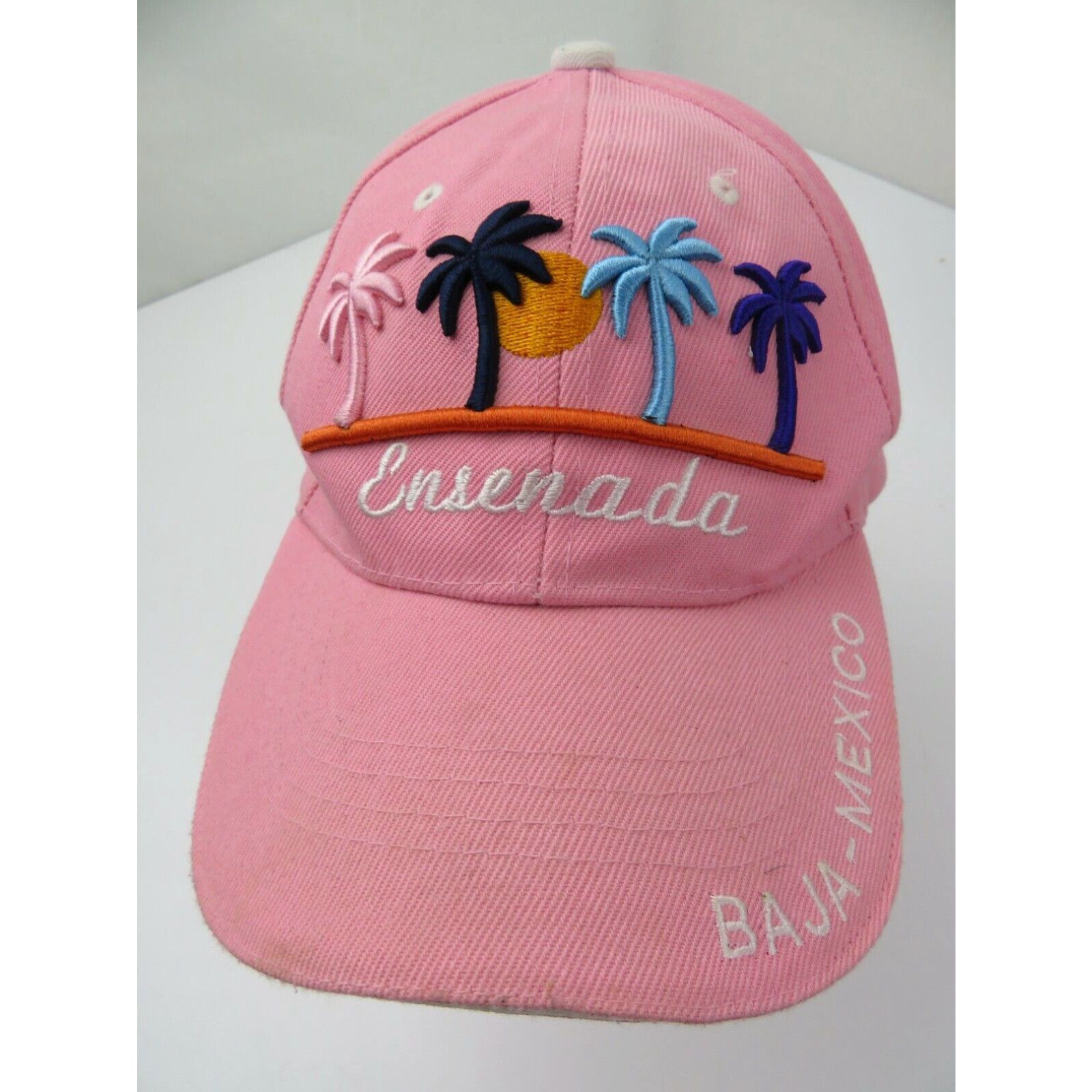 Vintage Ensenada Baja Mexico Palm Trees Pink Adjustable Adult Ball Cap ...