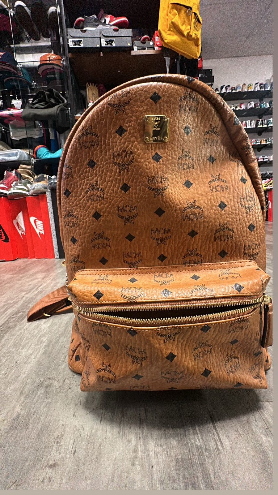 MCM Mcm monogram backpack tan pre owned | Grailed