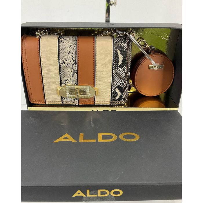 Aldo Aldo Brown Multi Faux Leather Turn Lock Flap Crossbody Bag & Zip ...