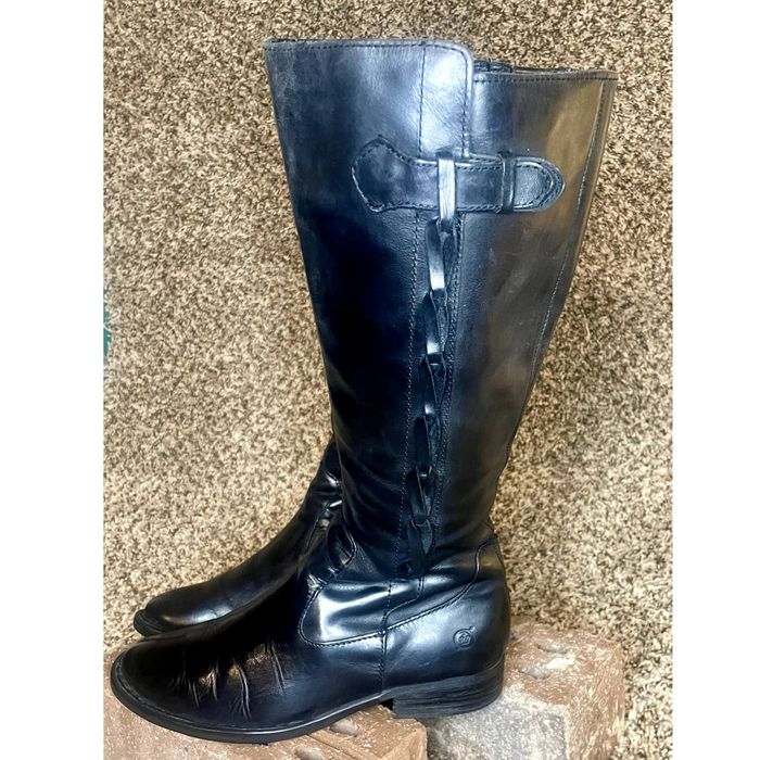 Born Born Cook Leather Side Zip Knee-High Boots Black 6.5M | Grailed