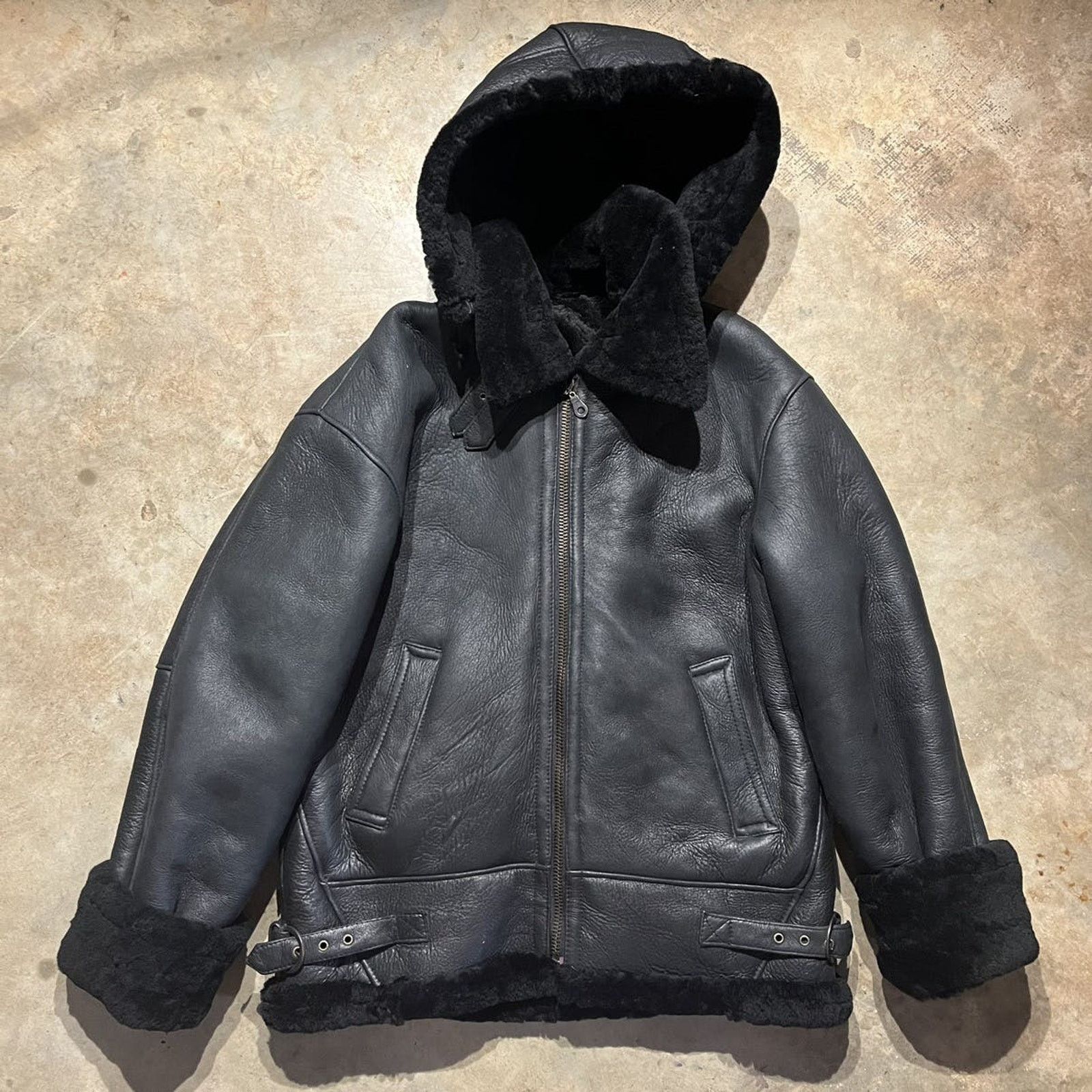 Made In Usa × Vintage Vintage 80s Milano Black Leather Shearling Flight ...