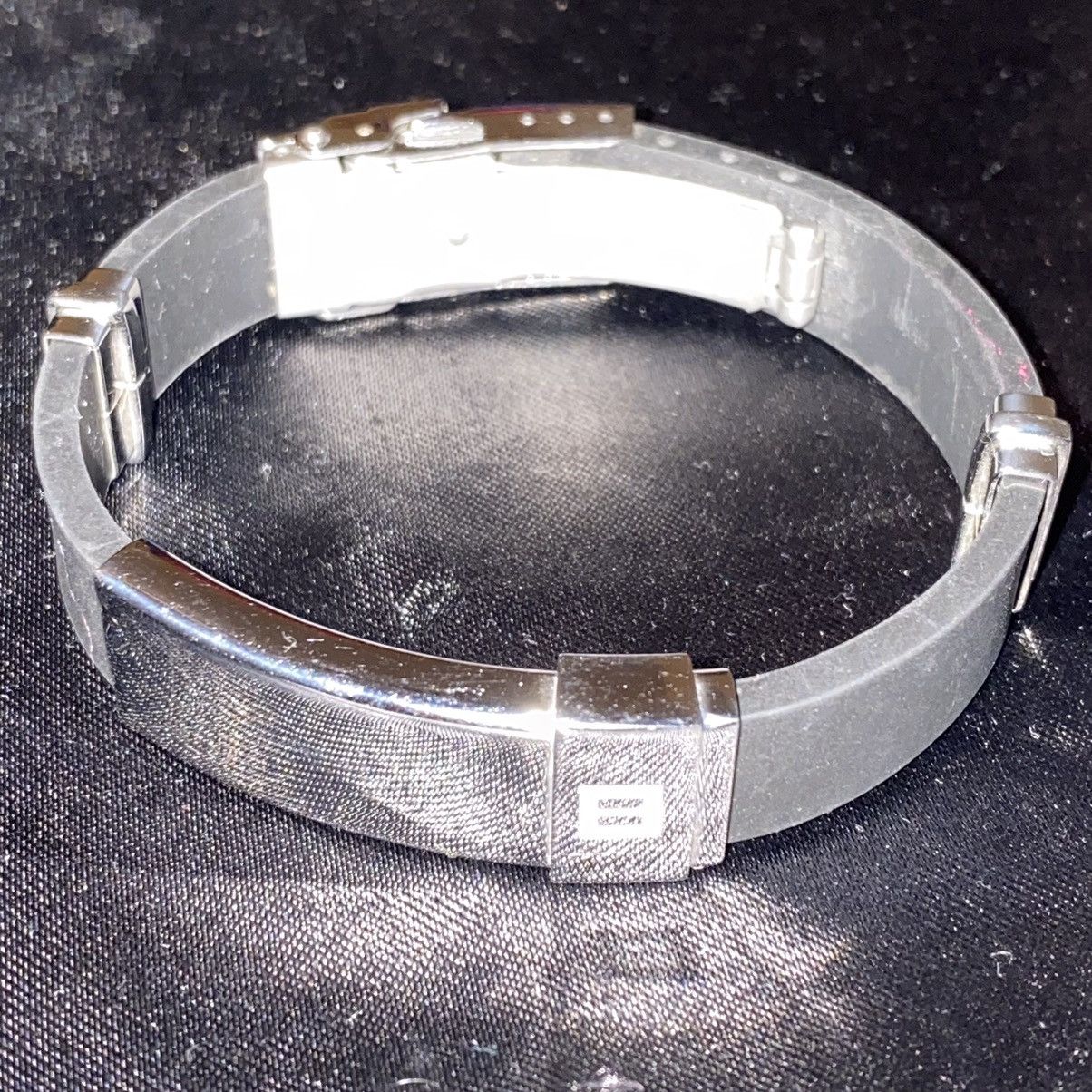 Vintage Human Rights Stainless Steel & Black Silicone Band Bracelet ...