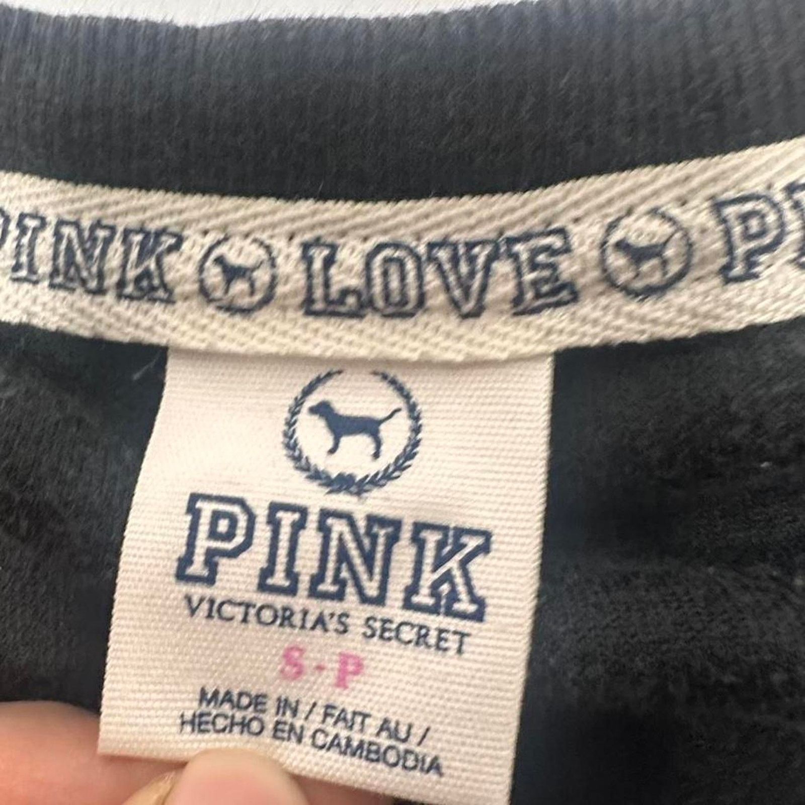 Victoria's Secret LOVE PINK Black Sweatshirt Super Light Weight Velour ...