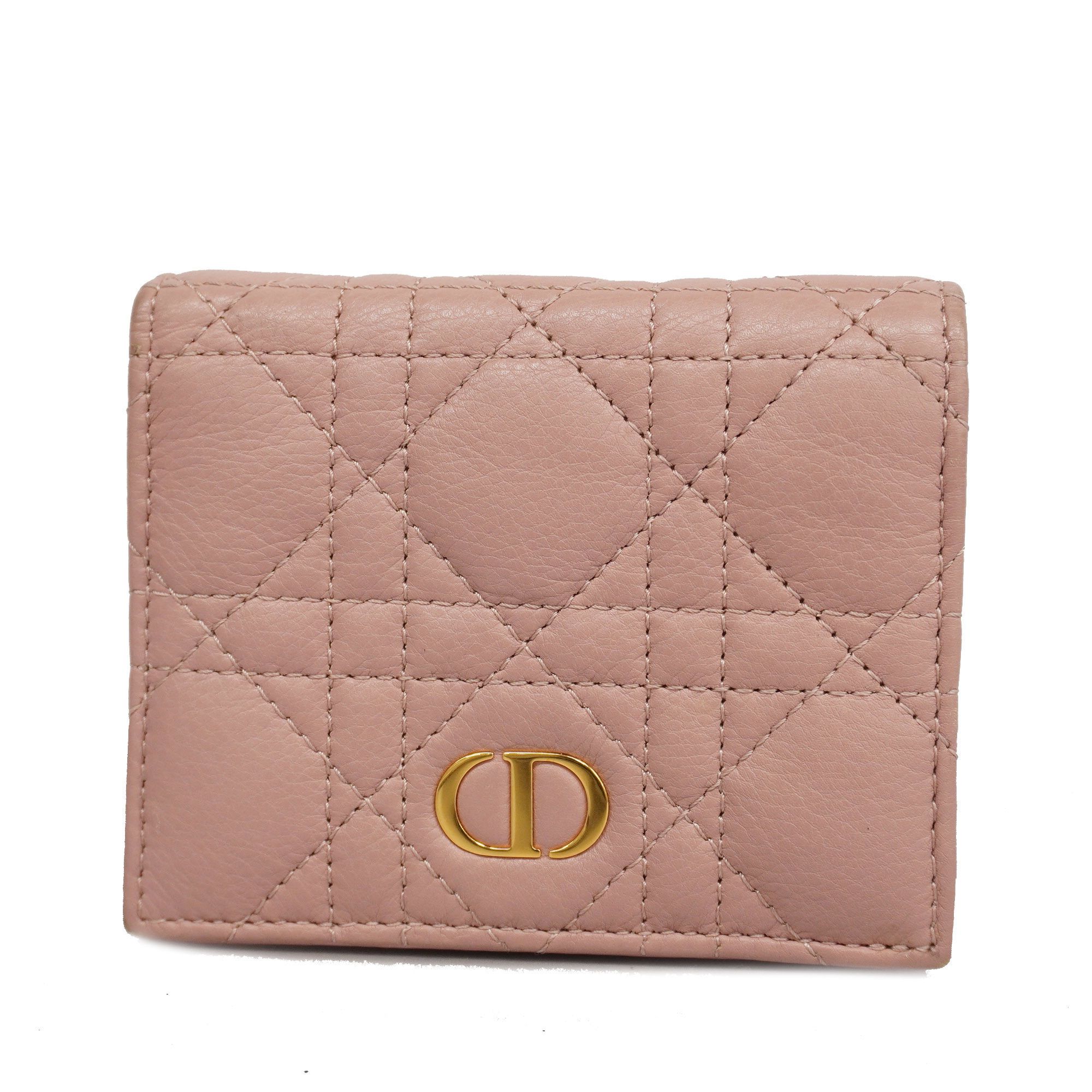 Dior Auth Christian Dior Bifold Leather Long Wallet Cannage Gold ...