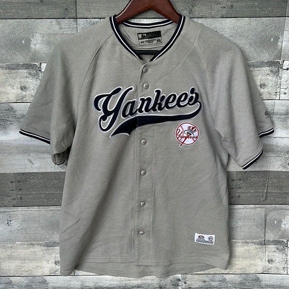 Majestic MLB TRUE FANS NEW YORK YANKEES GREY BUTTON DOWN JERSEY MENS ...