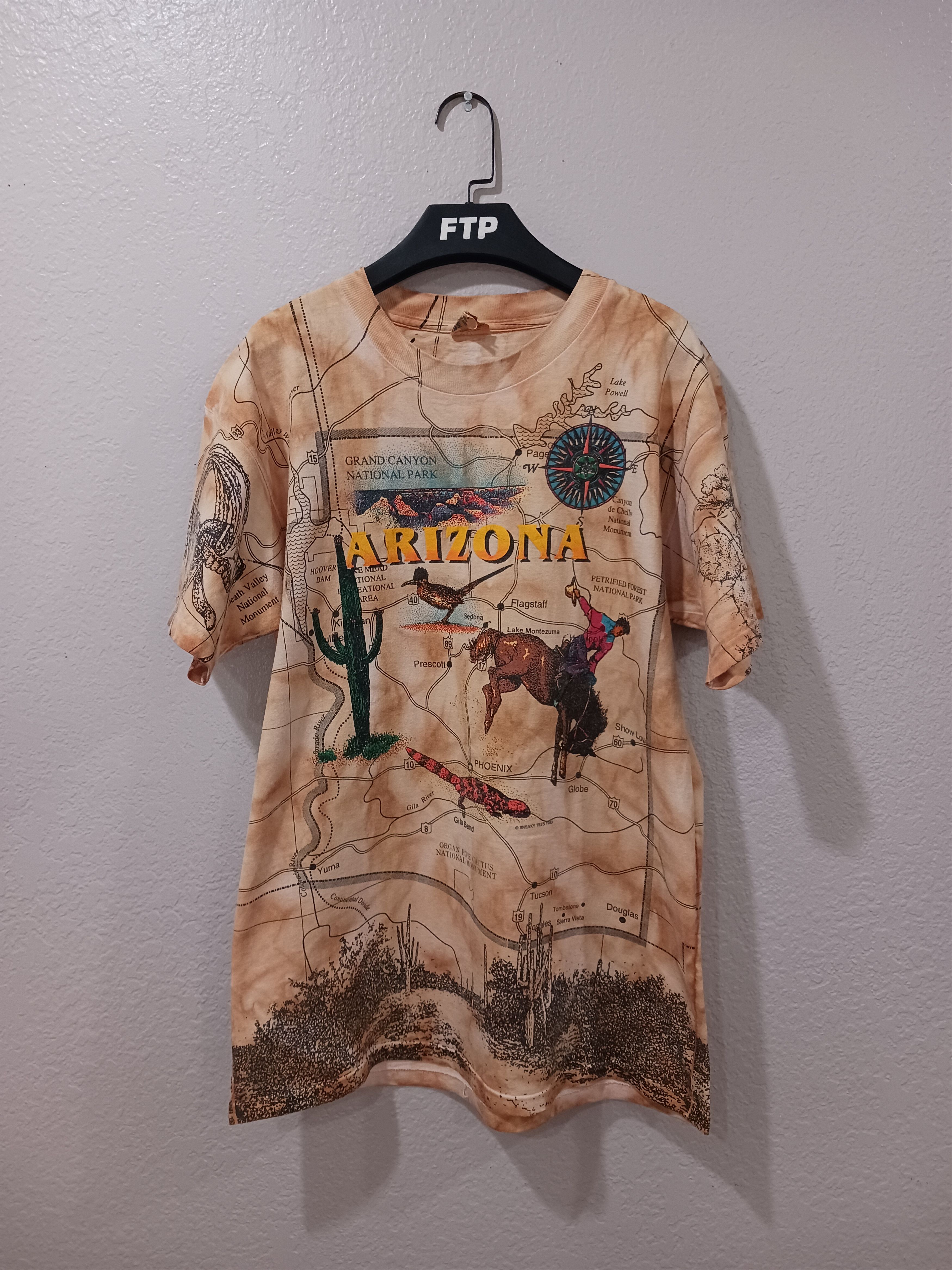 Gildan × Vintage Sneaky Tees Arizona Map All Over Print 1993 Vintage T ...