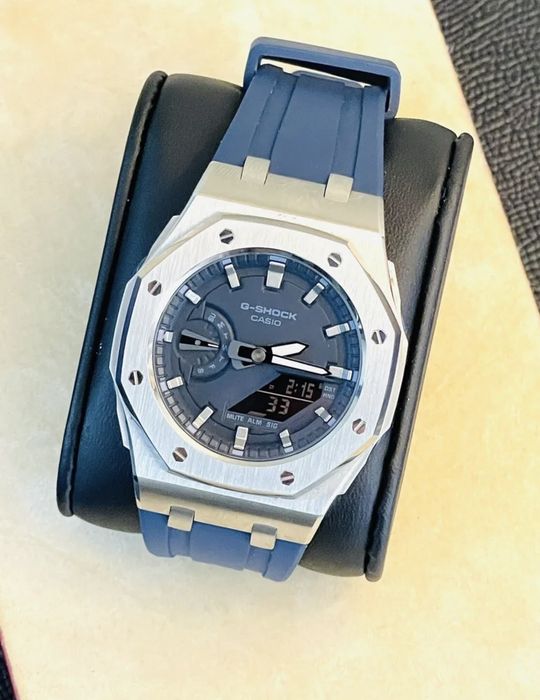 Casio G-SHOCK Mod with Silver Steel Case, Blue Strap, Blue Face | Grailed