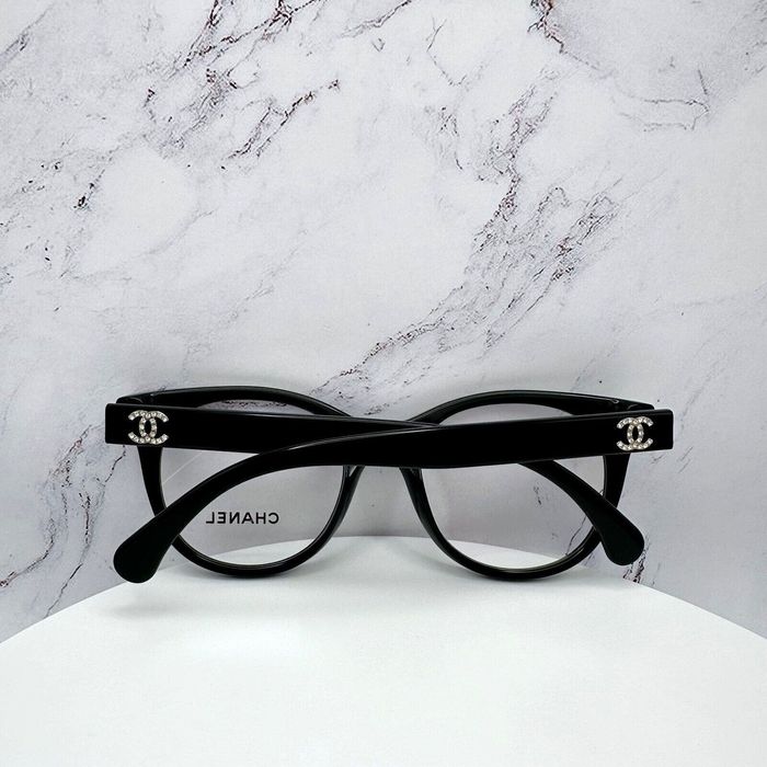 Chanel Chanel Glasses Frames Black Acetate Gold Metal Crystal CC | Grailed