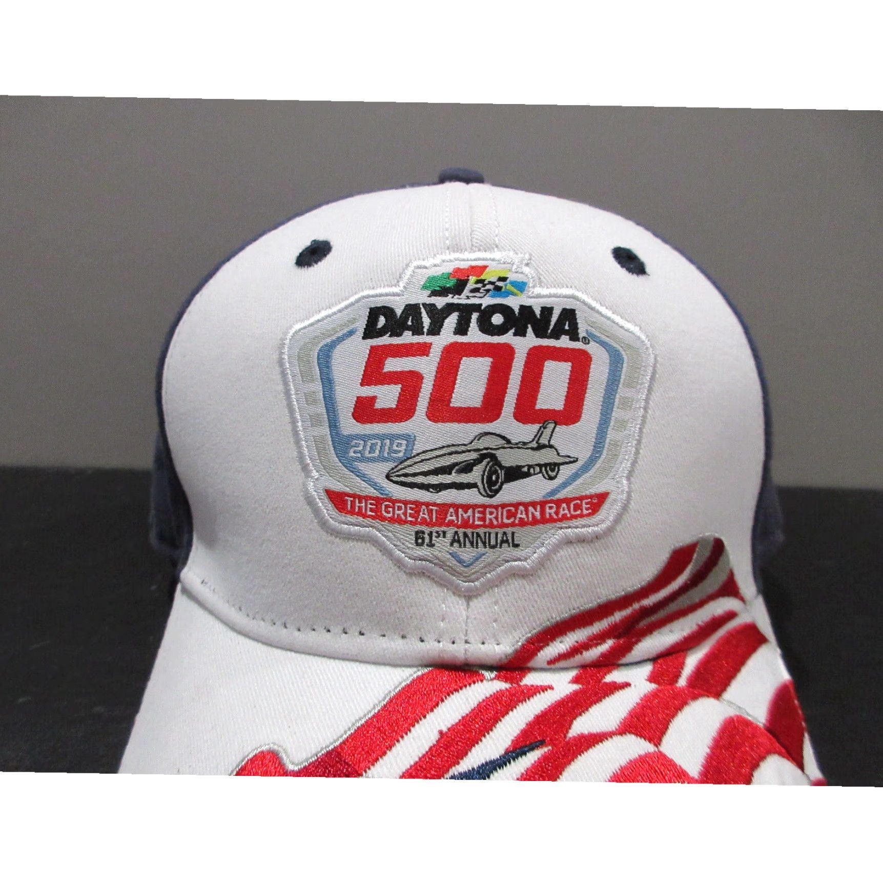 NASCAR White and Blue Daytona 500 Racing Team USA Mens Cap Strap Back ...