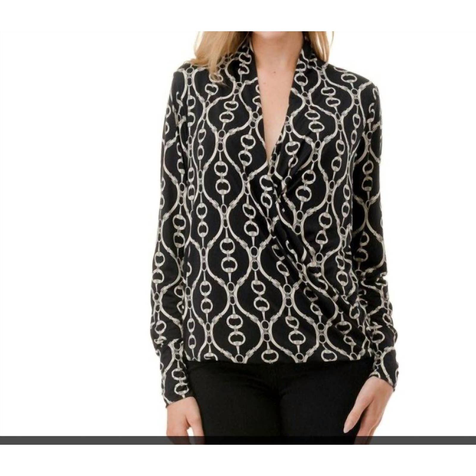 Designer ARIELLA Chain Link Wrap Blouse In Black Multi | Grailed