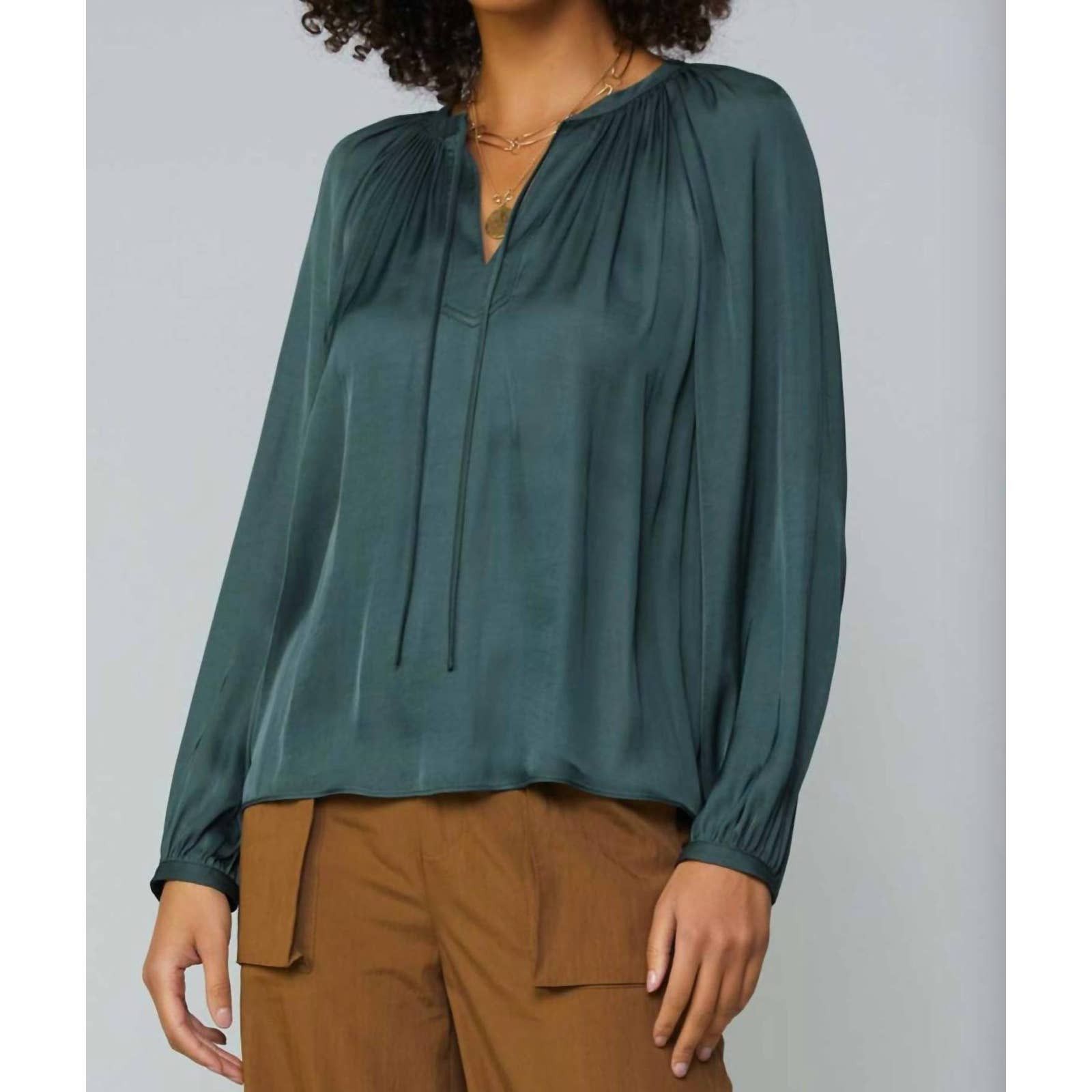 Current Air CURRENT AIR Vanessa Long Sleeve Blouse In Forest Green ...