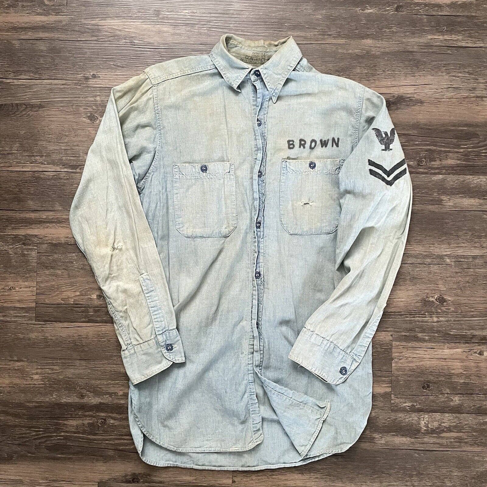 Military × Vintage Vintage US NAVY Chambray WWII 1940's Work Shirt ...
