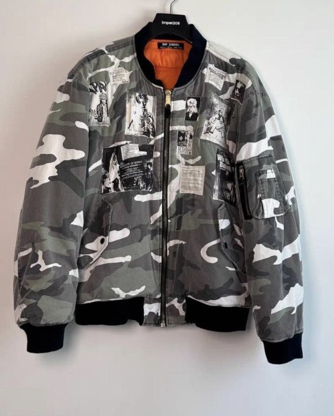 Raf Simons × Raf by Raf Simons Raf Simons riot patchwork bomber jacket ...