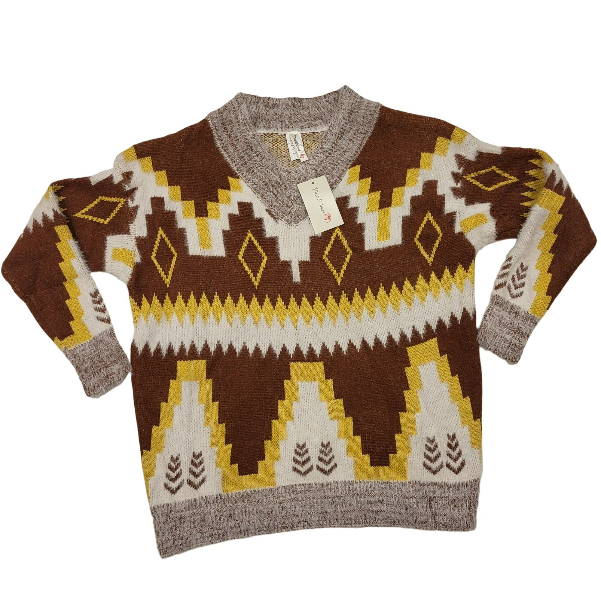 Other Pinklicious Aztec Dust Knit Sweater V Neck Womens OS White | Grailed