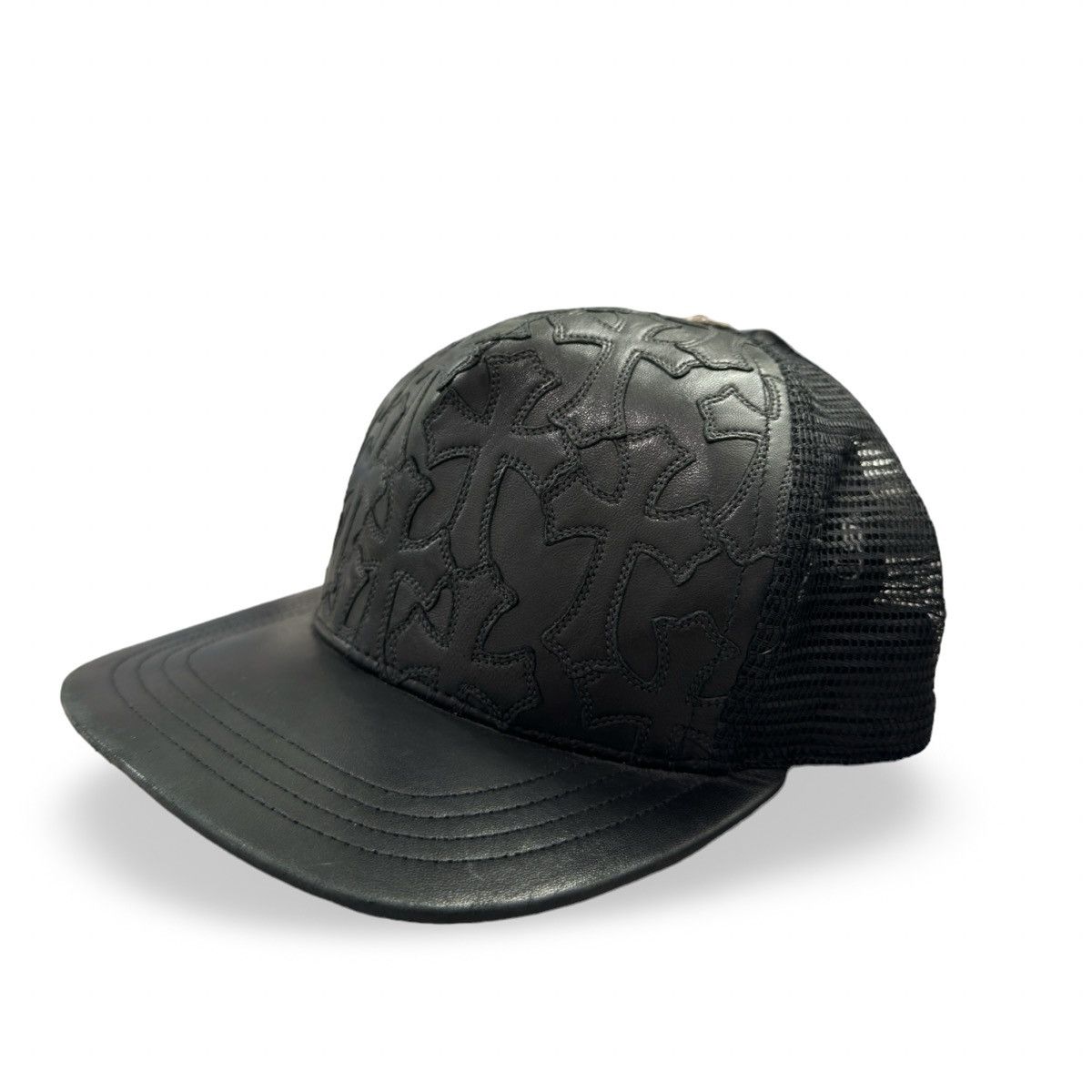 Chrome Hearts Chrome Hearts Black Leather Cross Patch Snapback Hat | Grailed