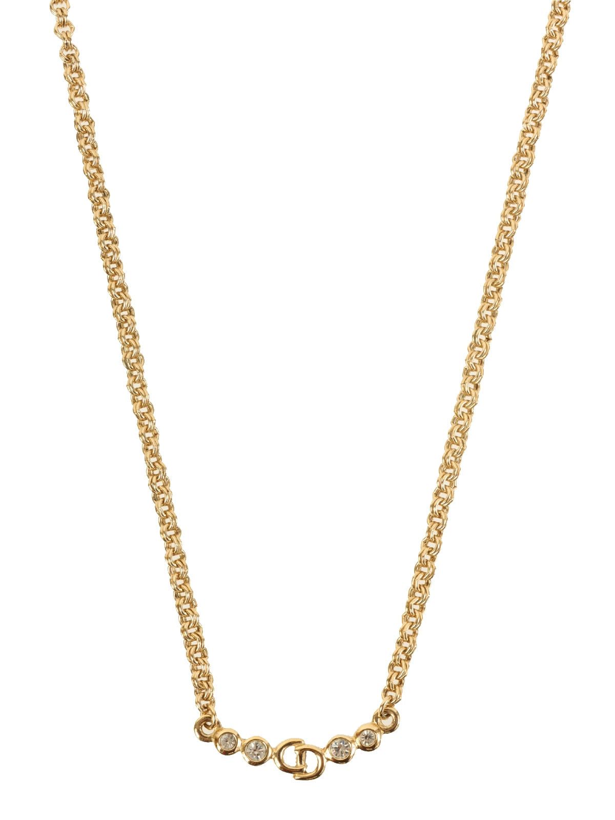 Dior DIOR Rhinestone Logo Plate Necklace Gold | Grailed