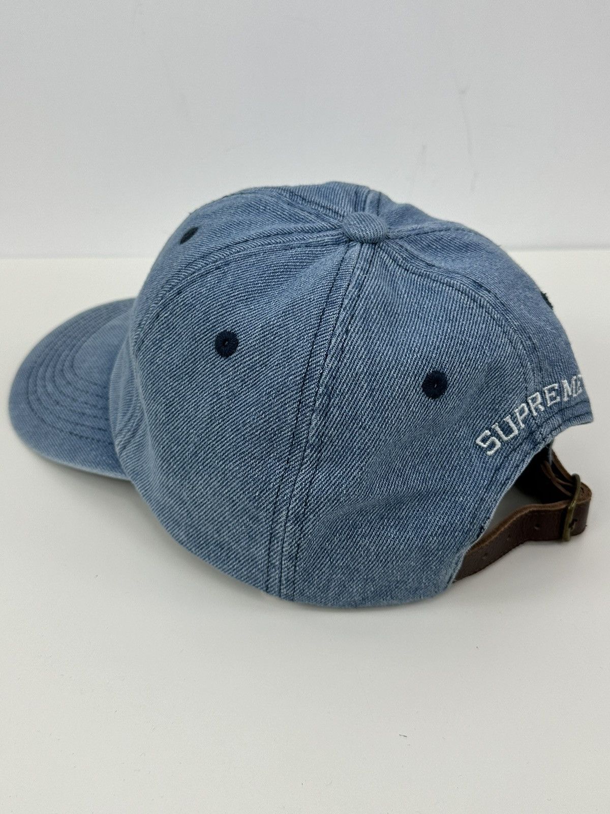 Supreme Burberry Supreme Center Logo Denim Baseball Cap Hat Blue | Grailed