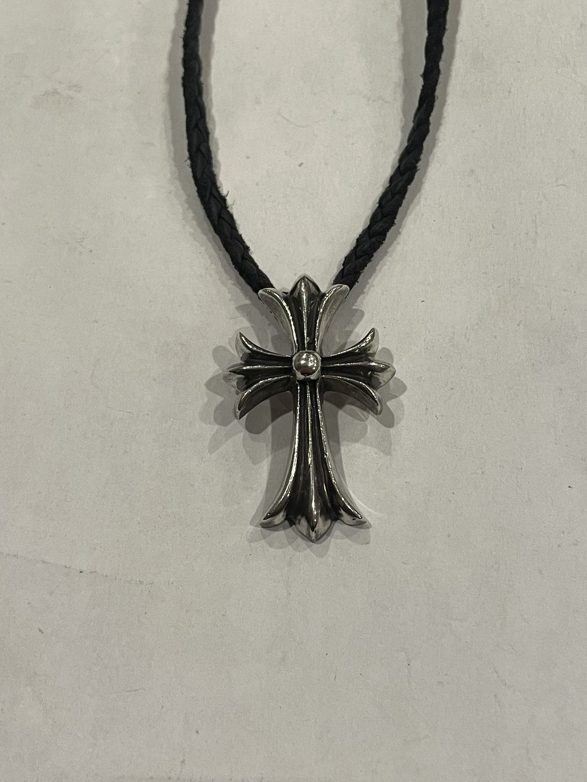 Chrome Hearts Chrome Hearts Cross Pendant Bolo Tie Leather Braid Necklace Grailed