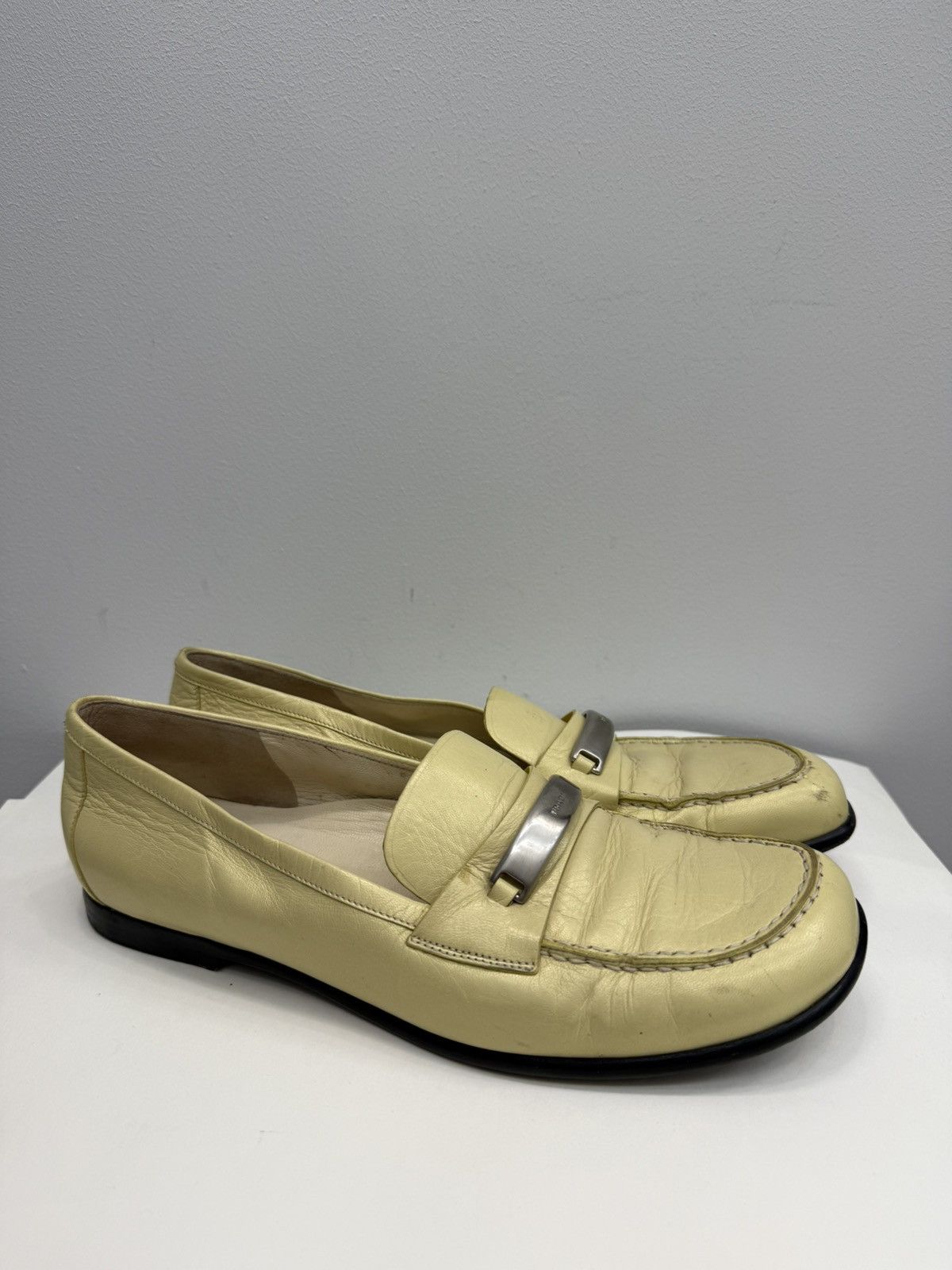 Prada × Vintage Prada Metal Label Leather Loafers | Grailed