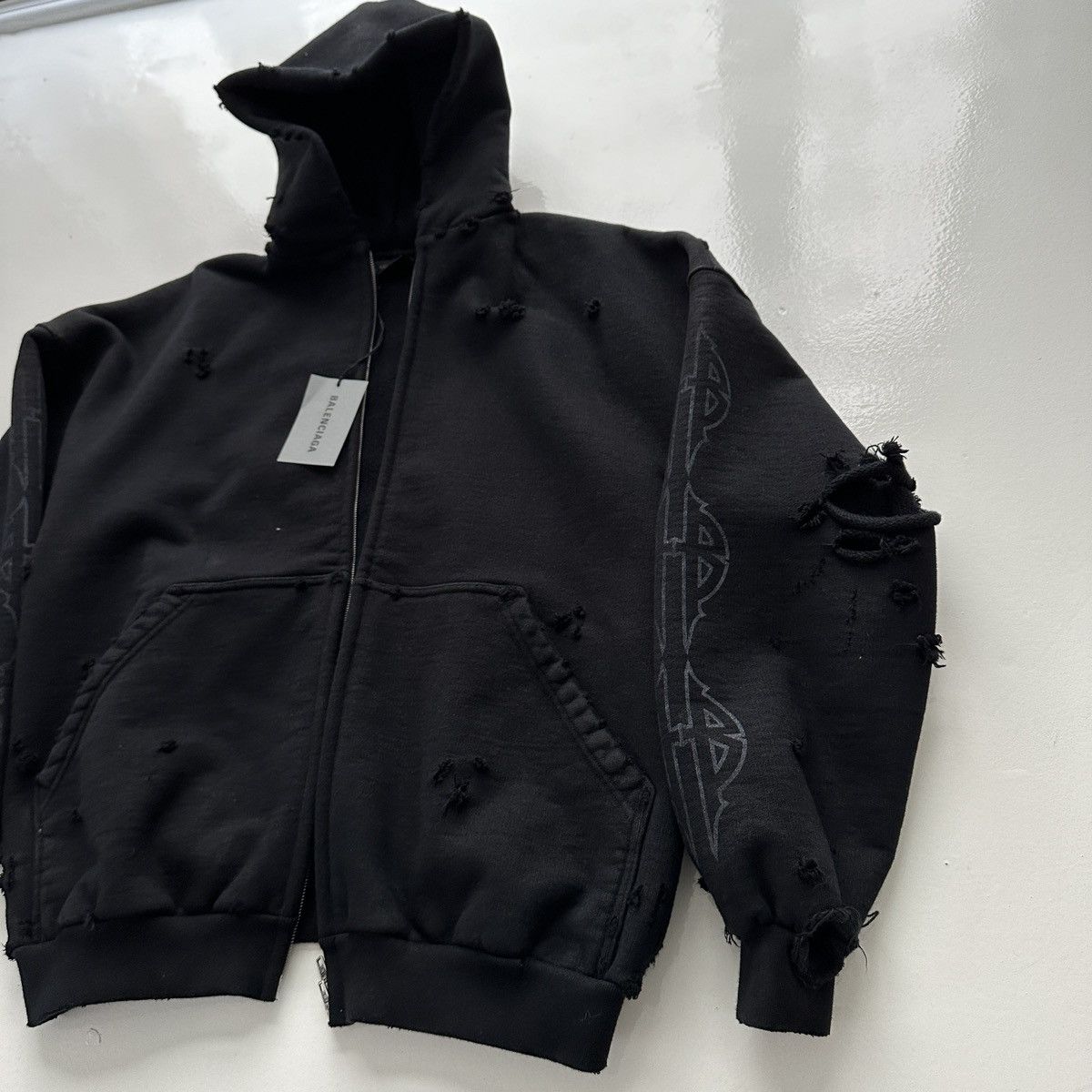 Balenciaga Rare Paris Moon Zipup Distressed Hoodie Grailed