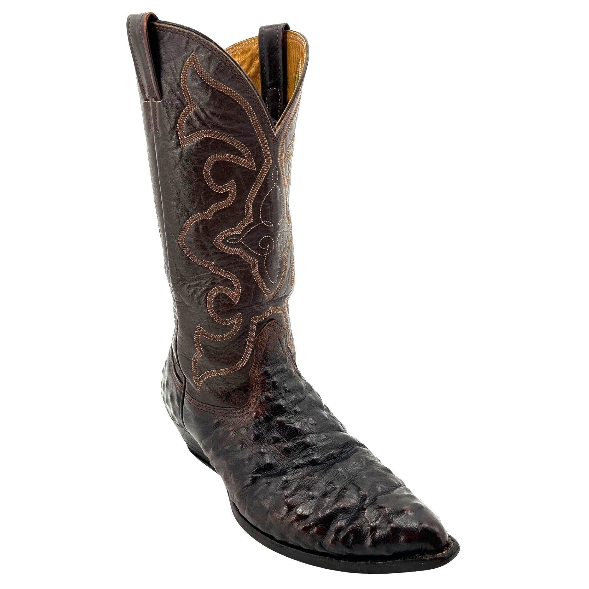 Nocona Boots Vintage Nocona Cowboy Boots Ostrich Embossed Leather Brown ...