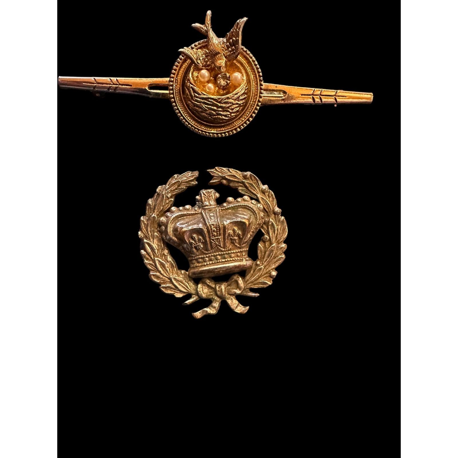 Vintage Two Vintage Pins - Military Insignia & Bar with Birds Nest ...