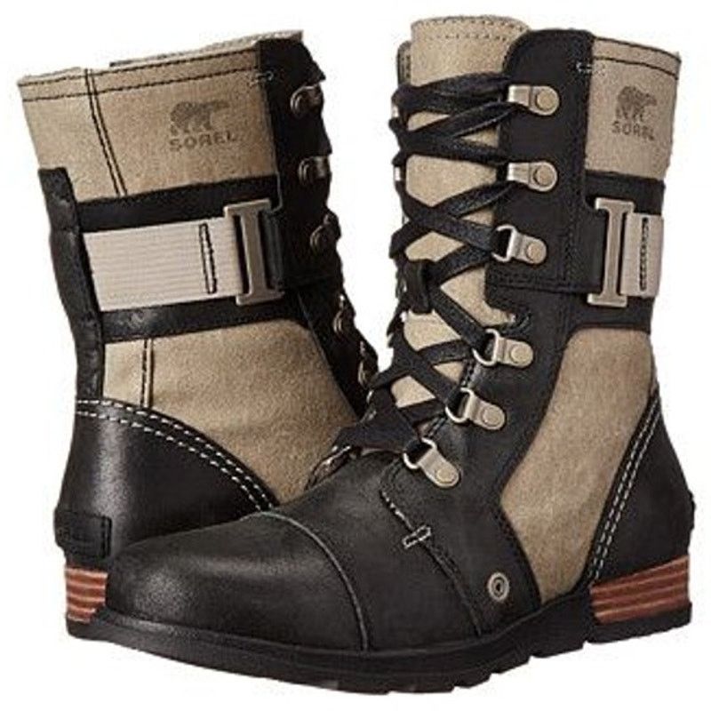 SOREL Sorel Major Carly Snow Combat Boots Leather Mid Calf Sand 6 | Grailed