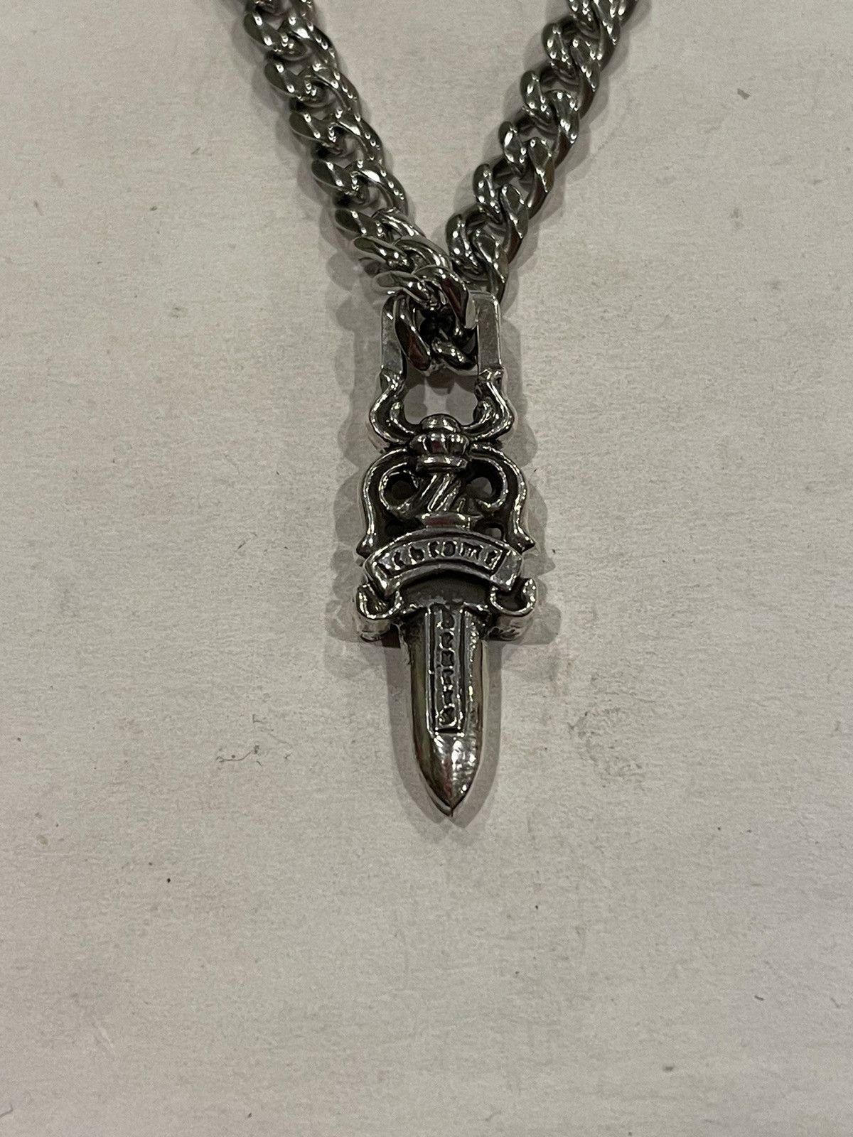 Chrome Hearts Chrome Hearts Dagger Pendant Silver Cuban Chain Necklace ...