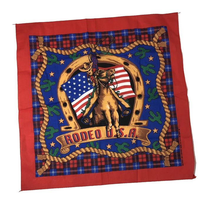 Vintage Cowboy Bandana Made in USA Western Bronco Buck Rodeo Rope | Grailed